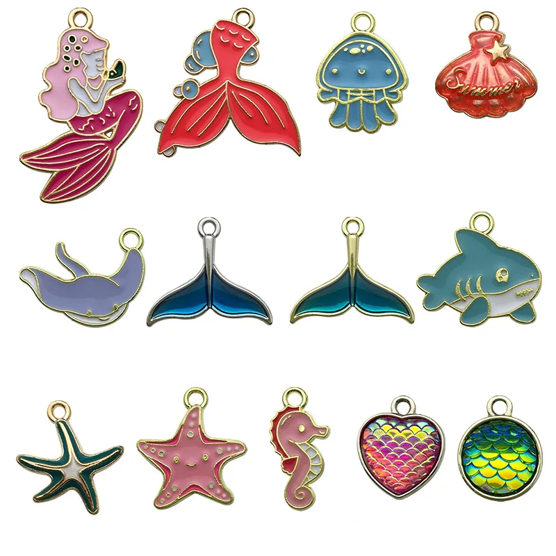 10Pcs-Ocean-Style-Enamel-Cute-Starfish-Mermaid-Tail-Sea-Shell-Charms ...