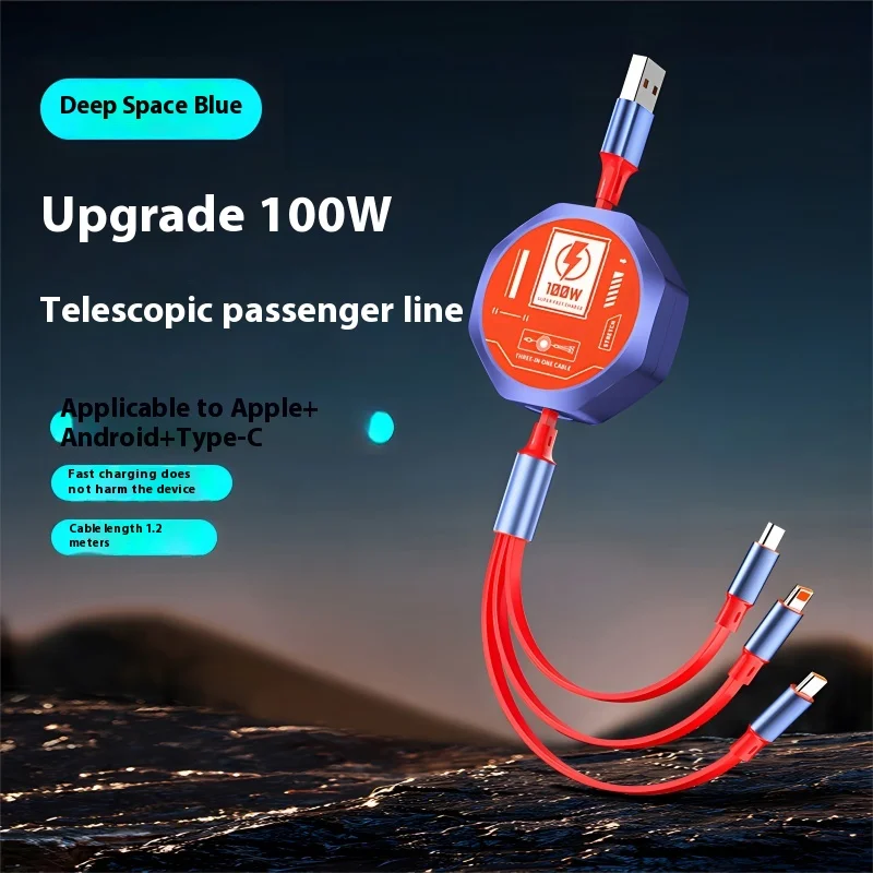 100W 3 In 1 Retractable Usb Cable Fast Charging And Data Micro Usb Type ...