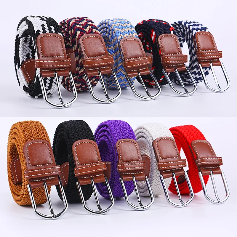 Black-Female-Casual-Knitted-Pin-Buckle-Men-Belt-Woven-Canvas-Elastic ...