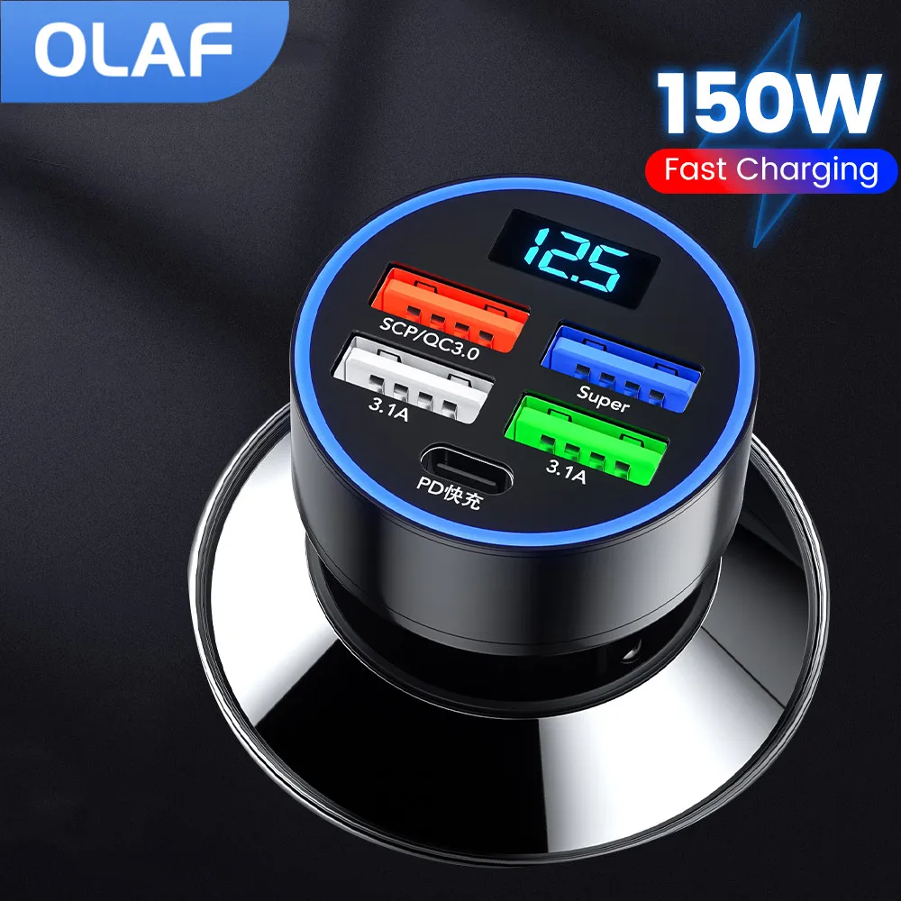 Olaf 5 Ports PD Car Charger Fast Charging QC3.0 USB C Car Phone Charger ...