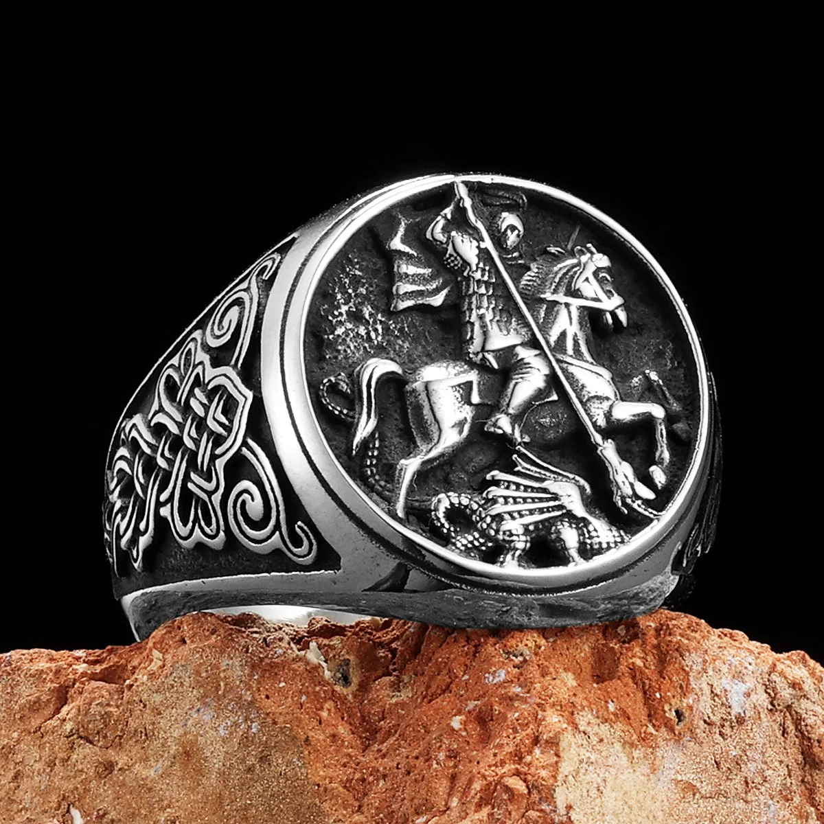 Saint George Slay Dragon Men Rings Stainless Steel Punk Rock Cool Stuff ...