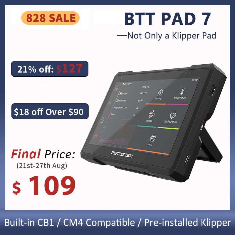 BIGTREETECH Pad 7 Inch IPS Touch Screen Klipper 1024*600 60Hz Display ...