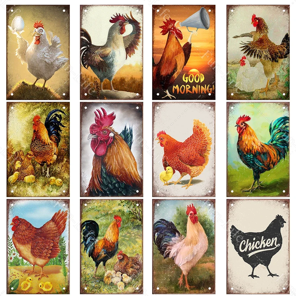 Chicken-Vintage-Poster-Metal-Tin-Signs-Plate-Rooster-Hen-Egg-Retro ...