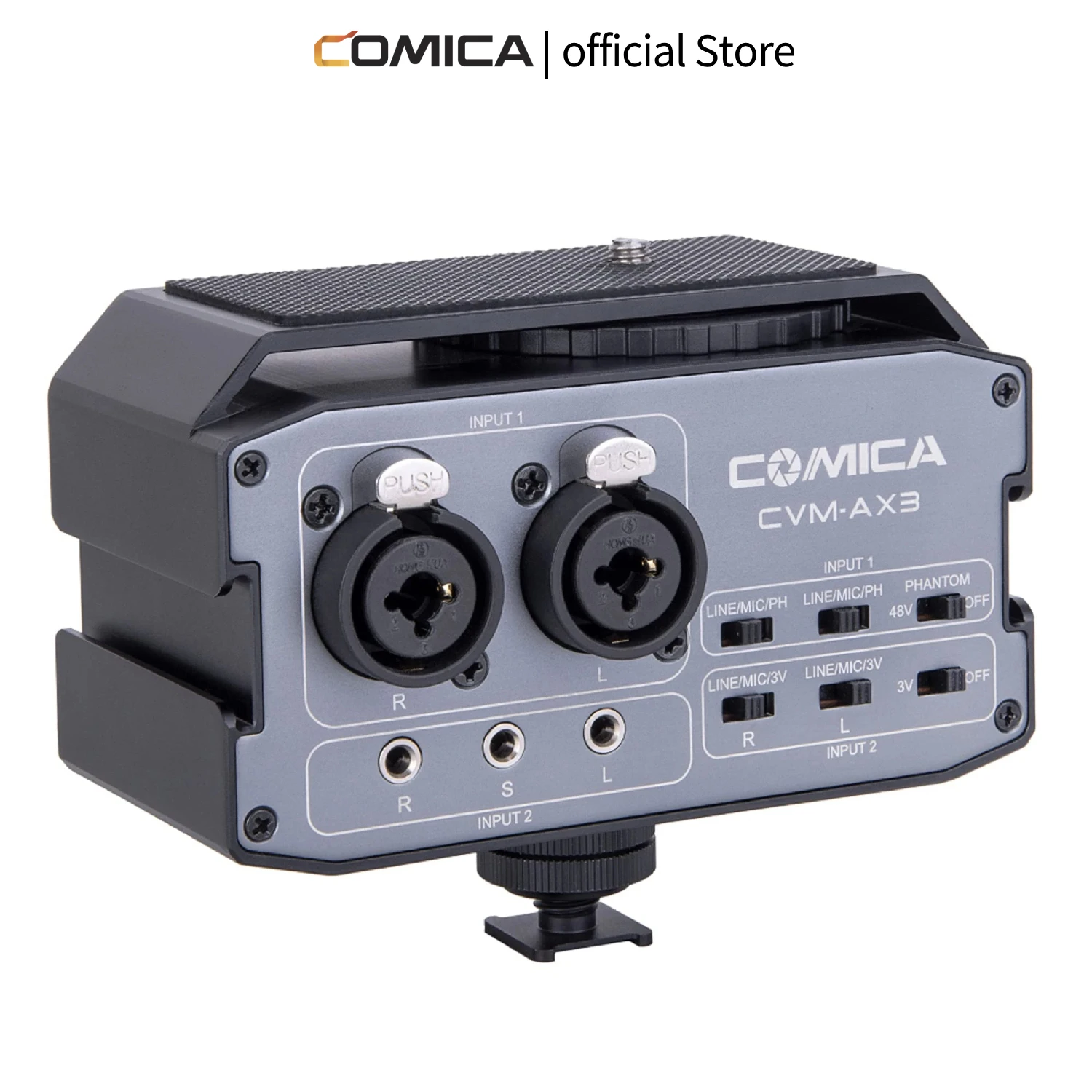 XLR-Audio-Mixer-Comica-CVM-AX3-Dual-XLR-6-35mm-3-5mm-Video-Audio-Mixer ...