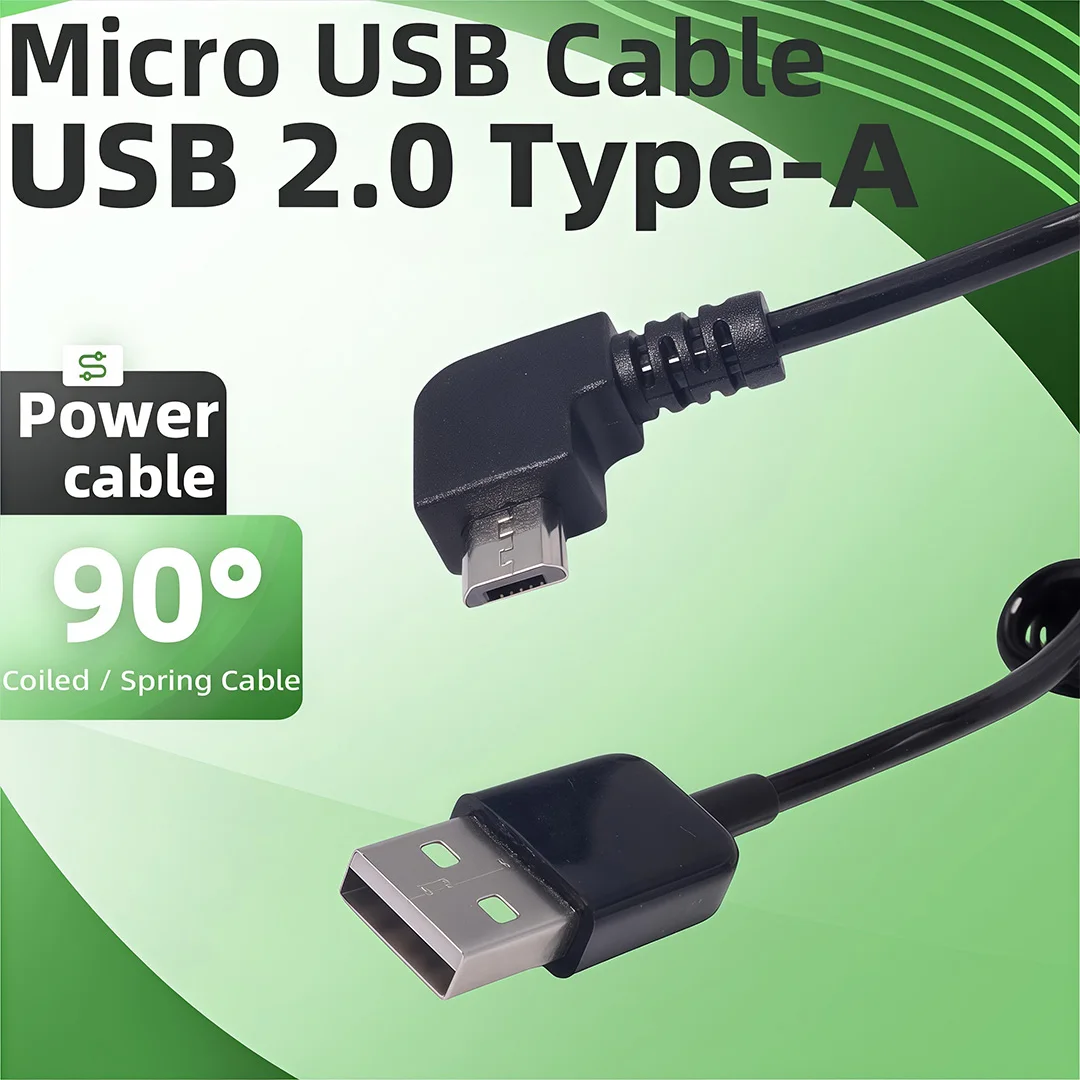 250cm 90 degree right elbow Spring Coiled USB 2.0 Male to Micro USB ...