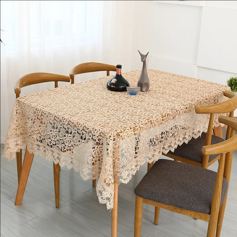 Light-Brown-Embroidered-Table-Cloth-Lace-translucent-Tea-Table-Cloth ...