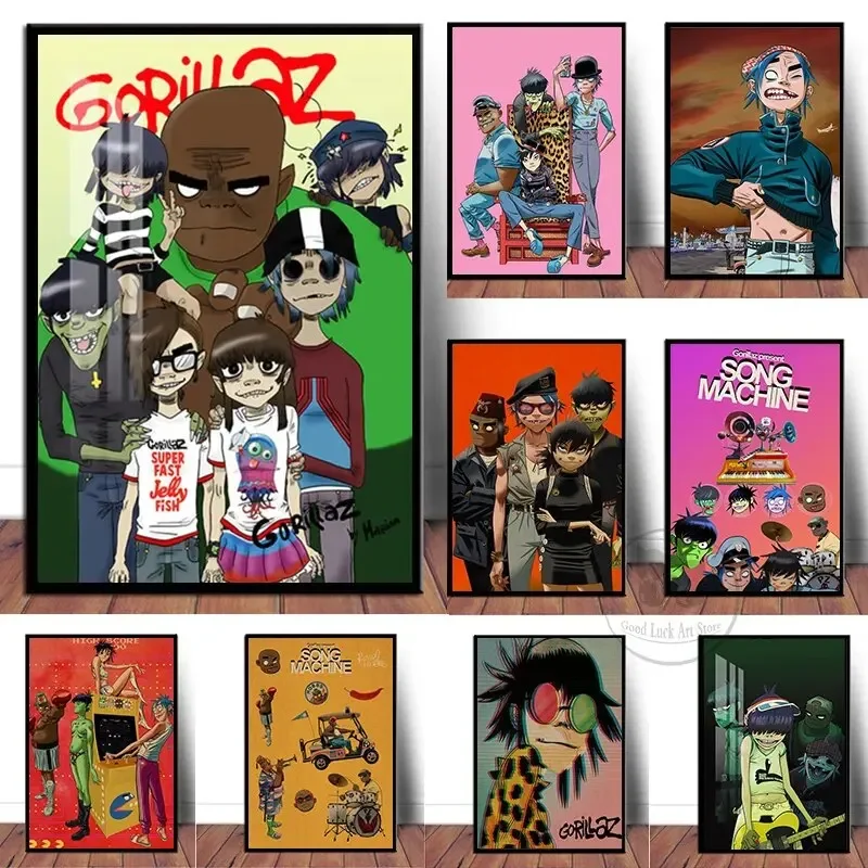 Gorillaz-p-ster-de-banda-Virtual-brit-nica-pintura-en-lienzo-de-estilo ...