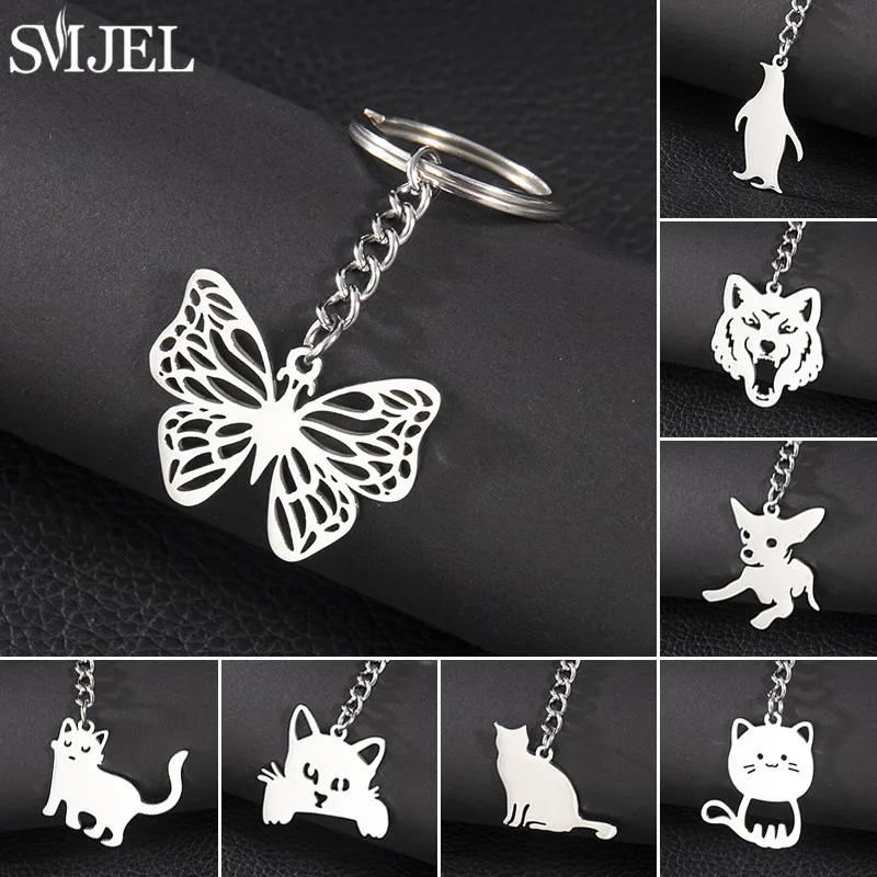 Fashion Animal Keychain Cartoon Butterfly Penguin Cat Dog Stainless ...