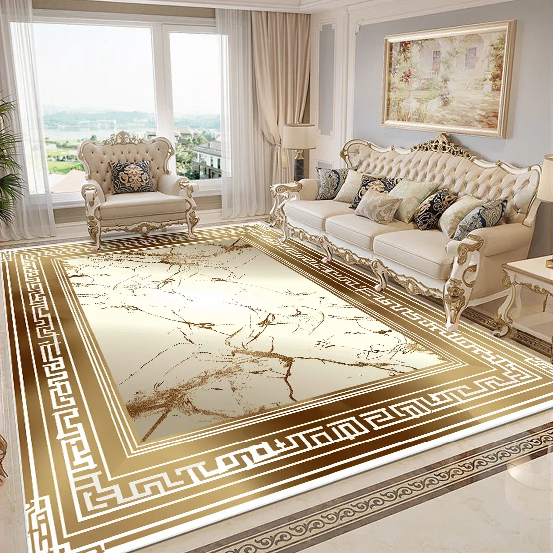 European Luxury Golden Rugs for Living Room Home Marble Bedroom Decor ...