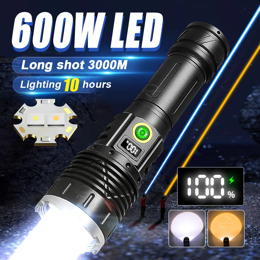 Powerful-LED-Flashlight-600W-White-Yellow-Light-High-Power-LED ...