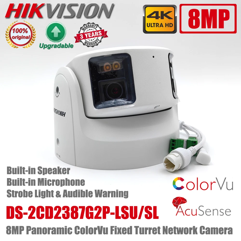Original Hikvision DS-2CD2387G2P-LSU/SL 4K 8MP POE ColorVu AcuSense Panoramic Strobe Light And ...