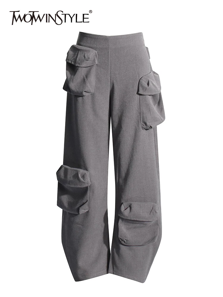 TWOTWINSTYLE-Solid-Spliced-Pockets-Loose-Designer-Pants-For-Women-High ...