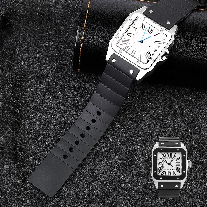 Rubber-Watch-Strap-for-Cartier-Santos-Sandoz-Santos-100-Men-s-Women-s ...