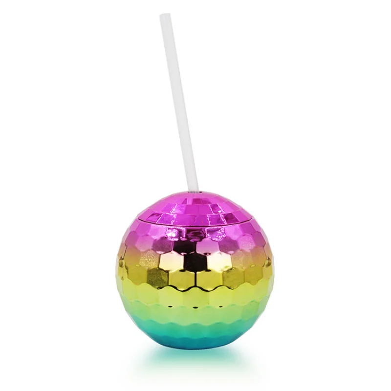 Flash Coconut Ball Shape Straw Cup Disco Reflective Shining Water Wine ...