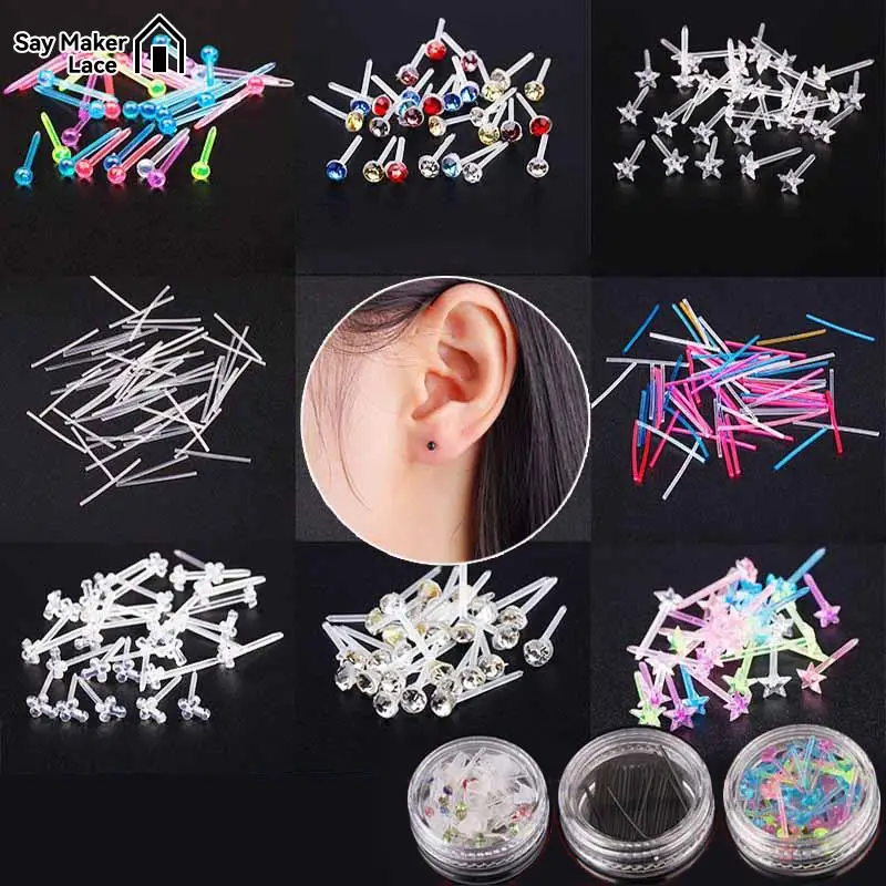 Anti-allergy Plastic Earrings Pins 60Pcs/200pcs Transparent Rainbow Mix ...