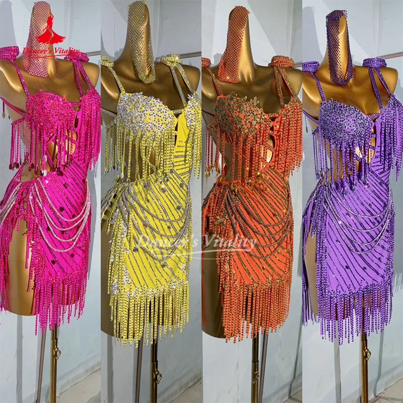 Latin Dance Performance Costume Women's Customized High-end AB Stones ...