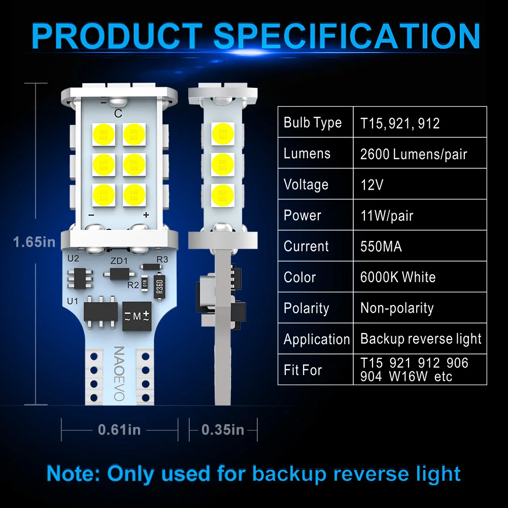 Choice T15 White Nao W16w Led T15 2600lm Strobe Reverse Light Super ...