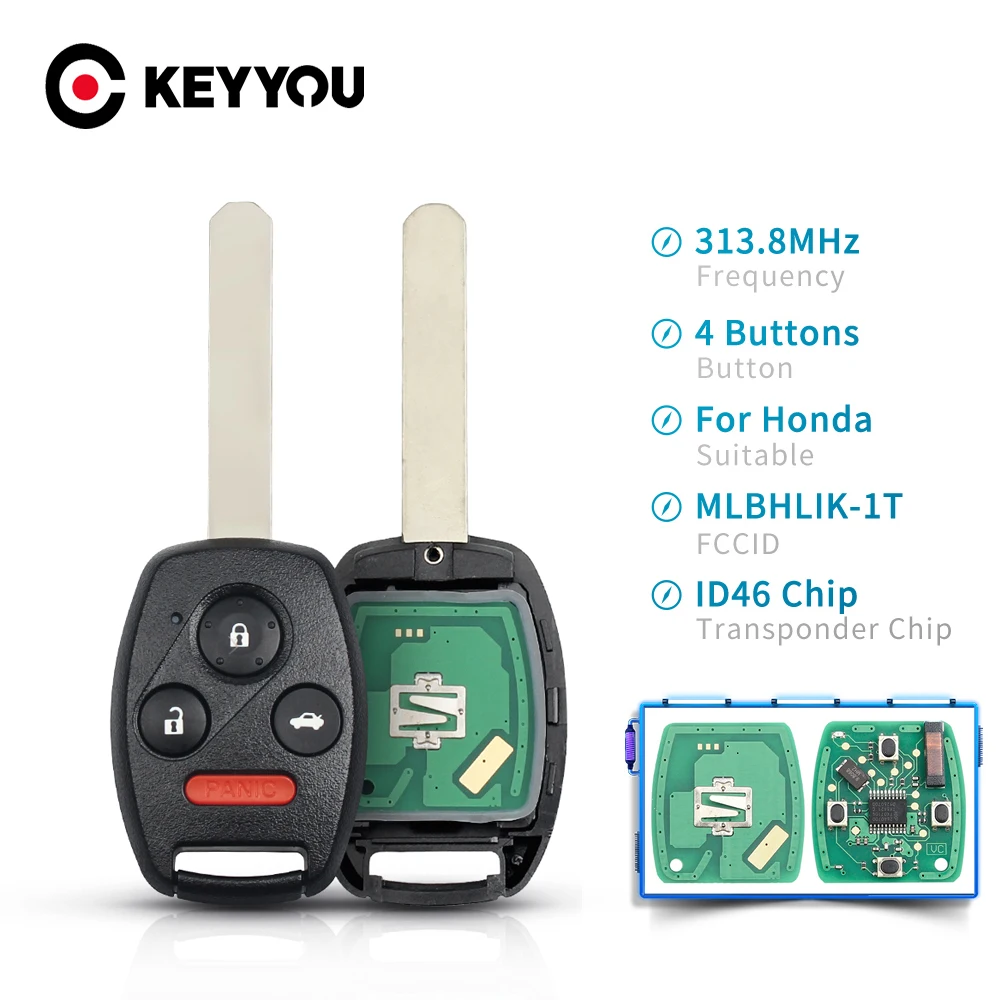 Keyyou 3+1 4buttons Remote Key Fob For Honda Accord Crosstour Crv Fit ...
