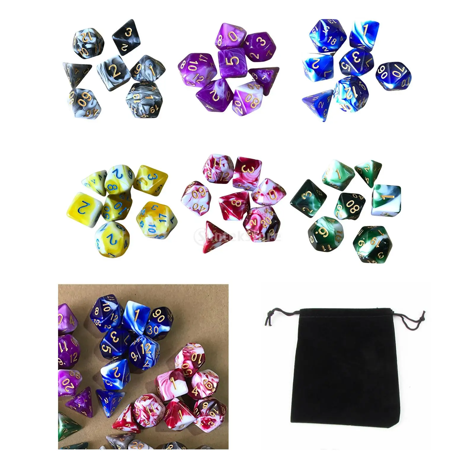 7-10Pcs-Polyhedral-Dices-Set-D4-D6-D8-D10-D12-D20-w-Pouch-Entertainment ...