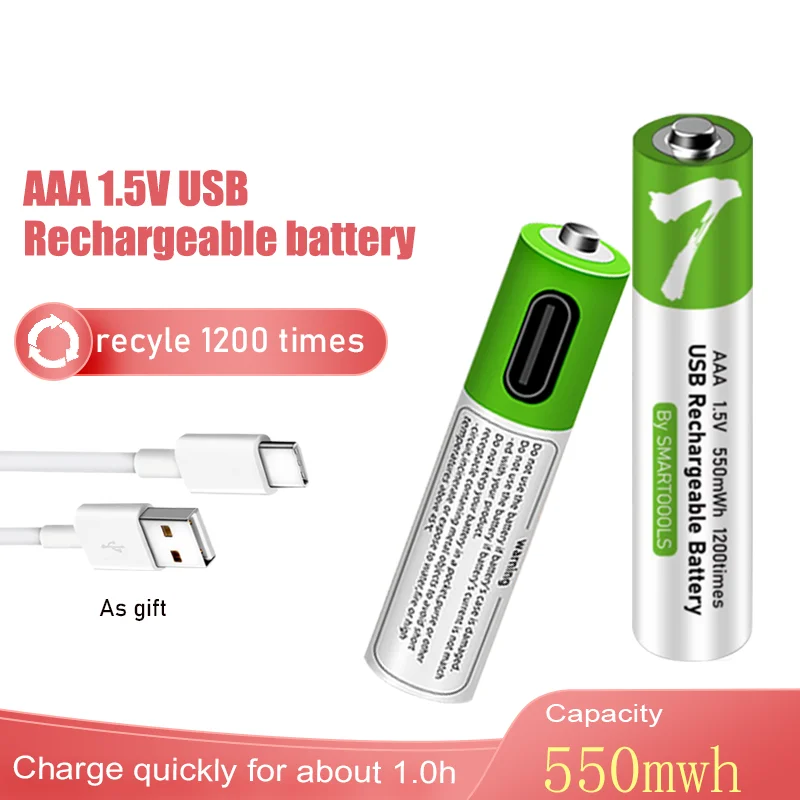 Batterie Au Lithium 1.5v, 550mwh, Rechargeable Par Usb, Aaa, Avec Câble, Pour Jouets Électriques ...