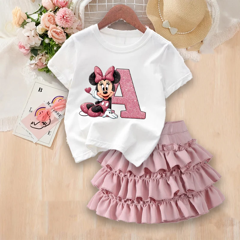 Disney Mickey Minnie Mouse Girls Dress Suits Anime Printed A-Z Letter T ...