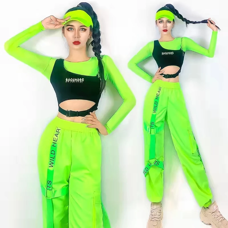 2022-Hip-Hop-Street-Dance-Clothes-Fluorescent-Green-Outfit-Female ...