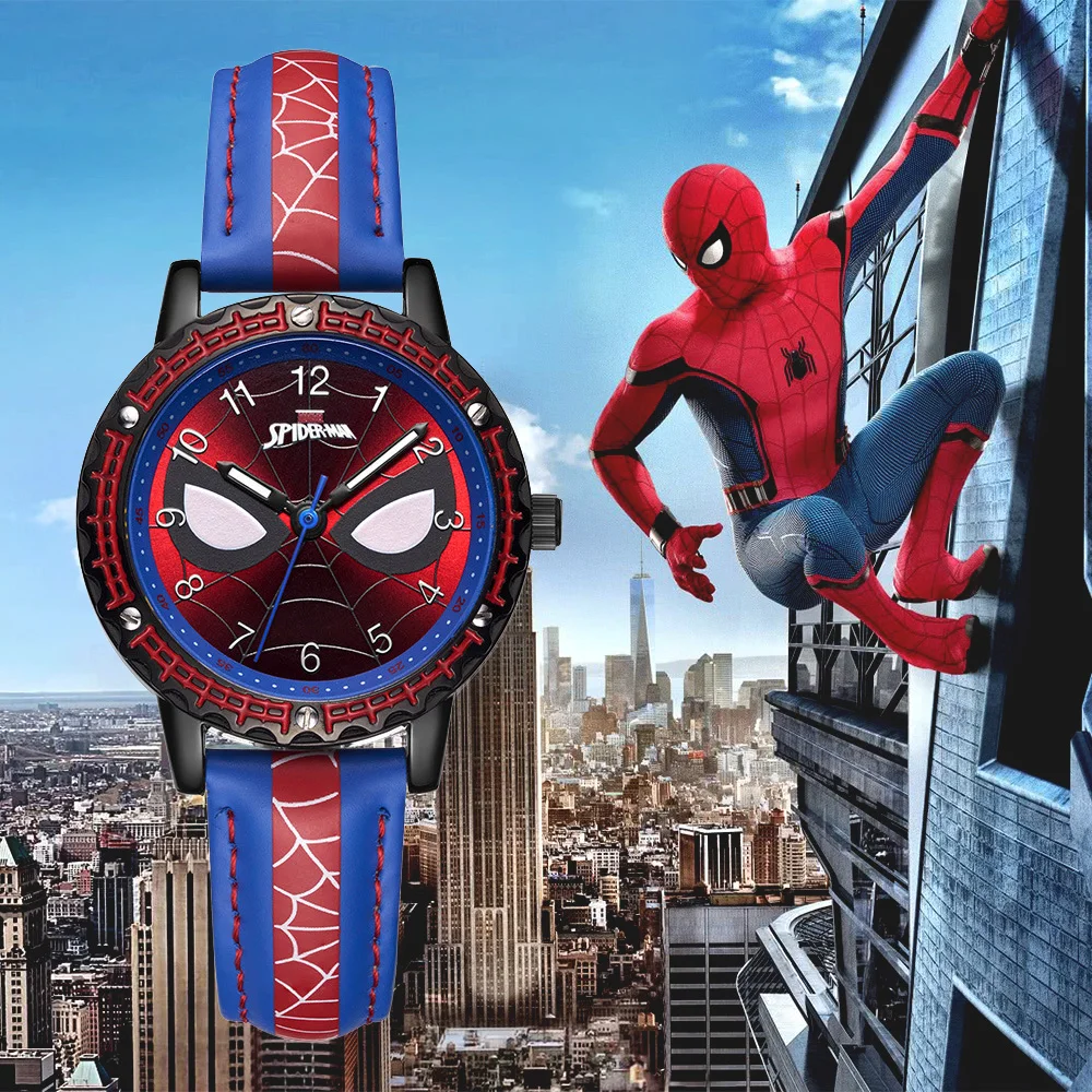 Marvel Spider man Children Watches Captain Leather Quartz Kids ...