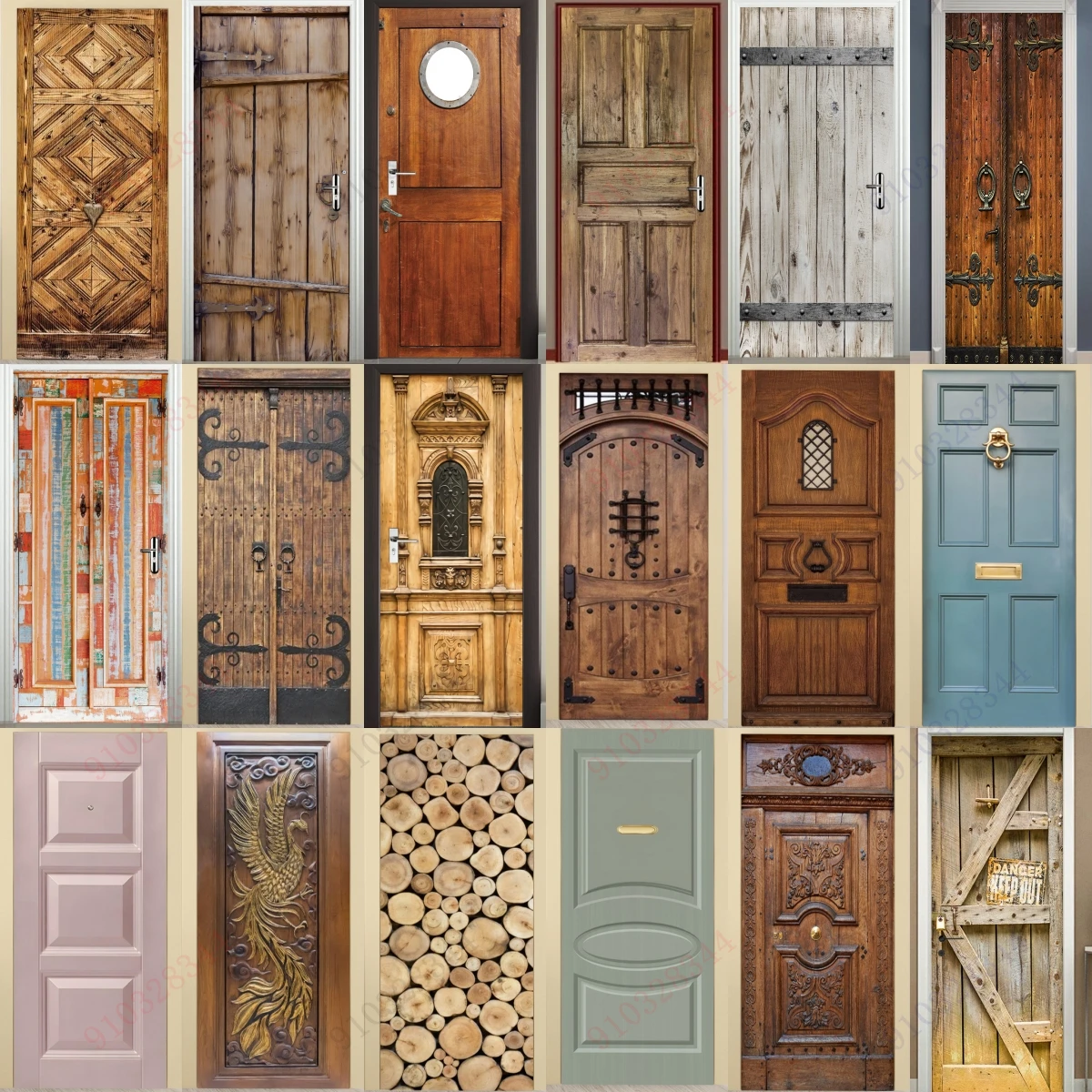 3D Retro Wooden Pattern Door Sticker Self Adhesive PVC Vintage Full ...