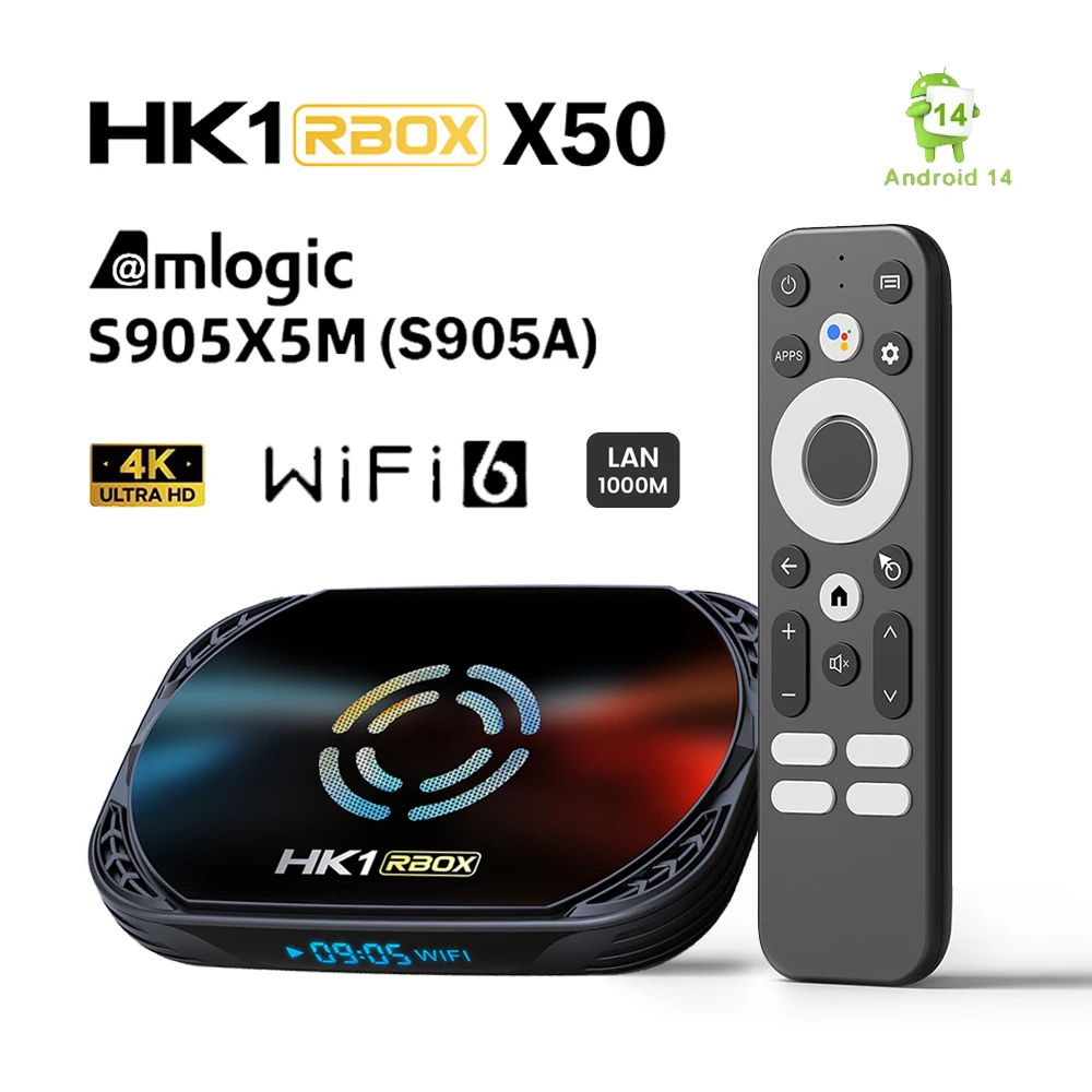 HK1 RBOX X50 TV BOX Android 14 Amlogic S905X5M(S905A) 4G128G 2.4G/5G ...