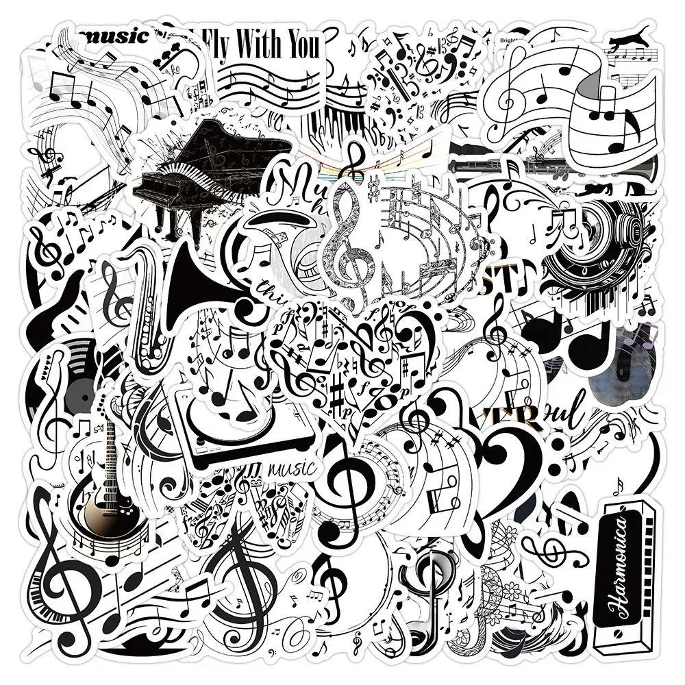 53Pcs Black White Music Note Graffiti Sticker DIY Waterproof Piano ...