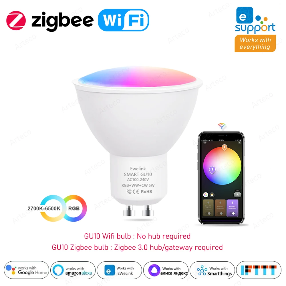 Ewelink-GU10-Zigbee-LED-Bulbs-WiFi-Smart-LED-Lamp-RGB-CW-WW-Ewelink-App ...