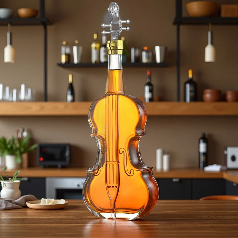 Botella de vino de whisky en forma de violín, cristal transparente ...