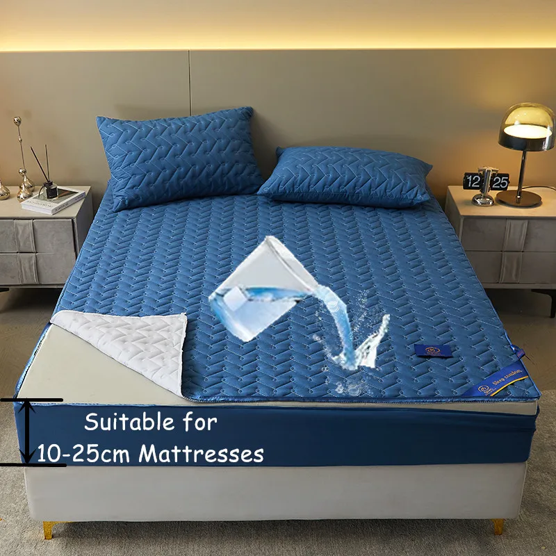 Blue-Waterproof-Mattress-Cover-Zipper-Bed-Covers-Thicken-Fitted-Sheet ...
