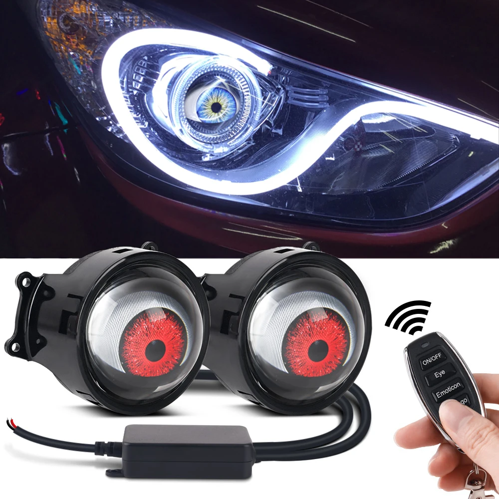 3-inch Car LED Headlights Dynamic Lenses Devil's Eye With Remote ...