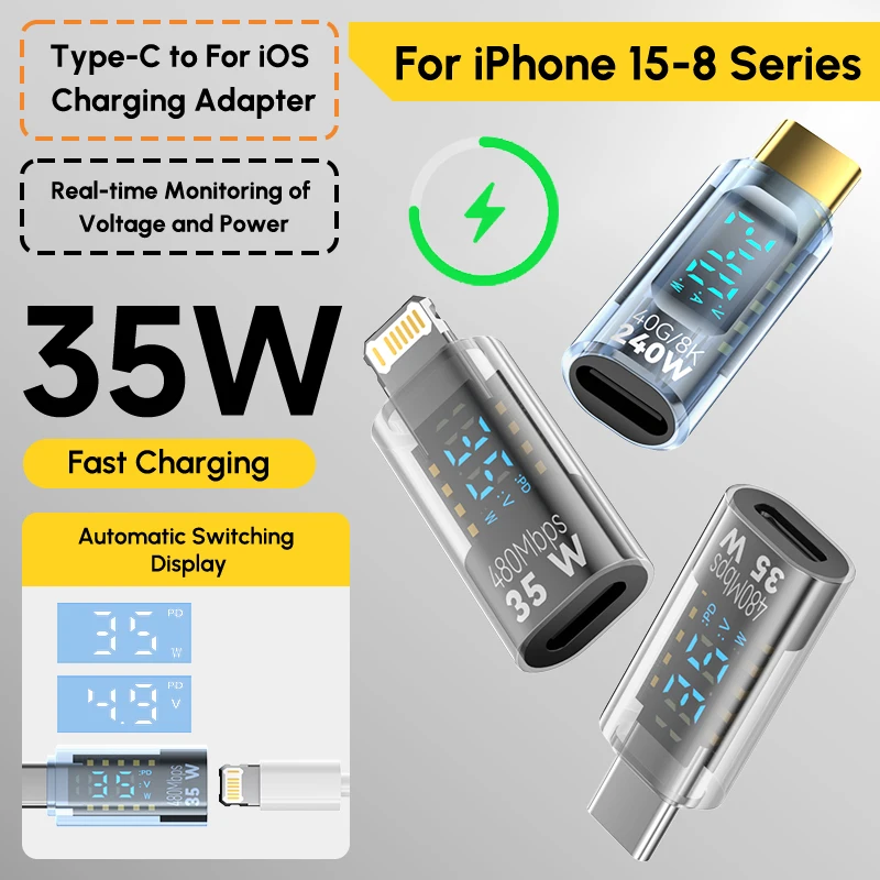 Type C Female To For lightning Male 35W Adapter Digital Display For ios ...