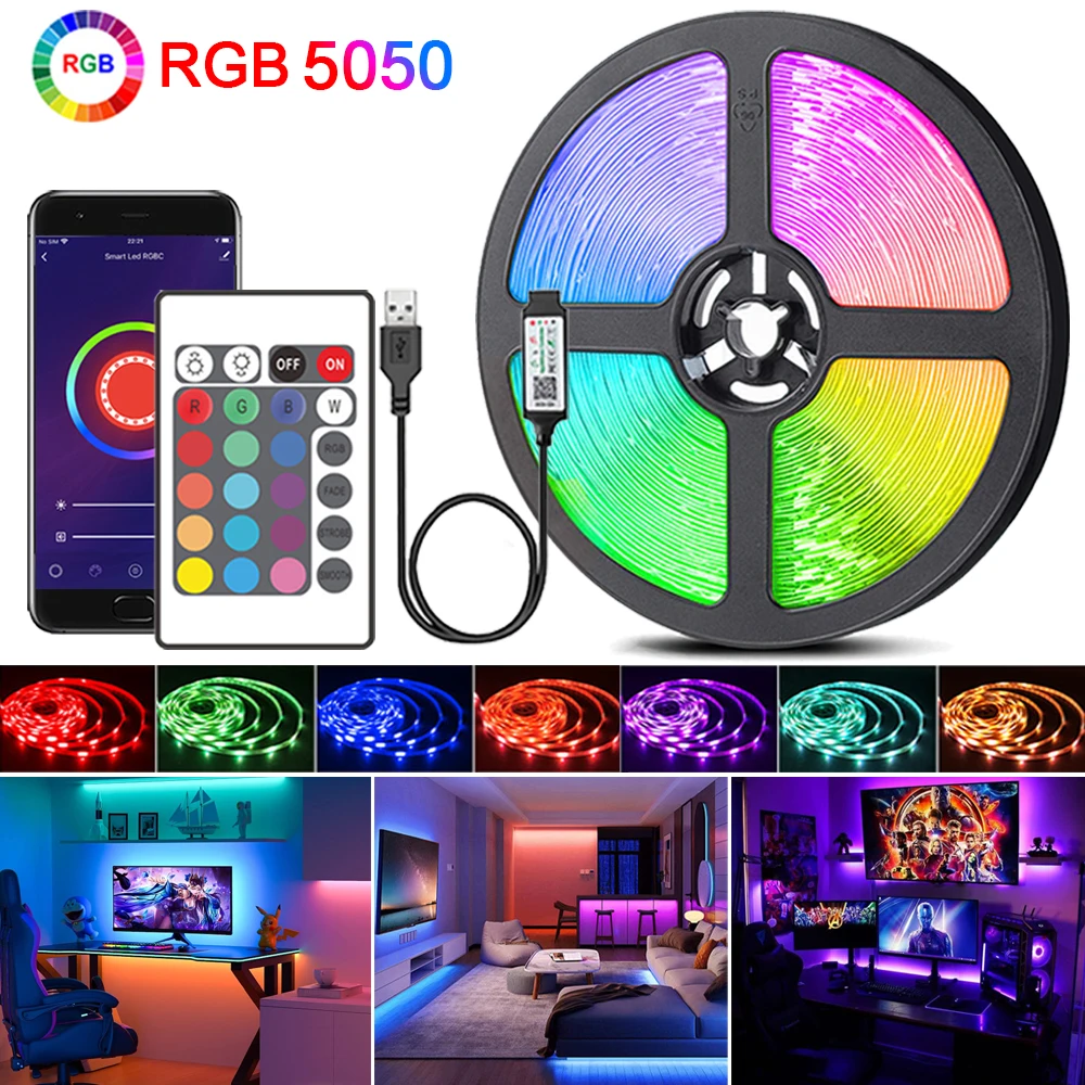 USB LED Strip Light 5050 SMD 5V USB RGB Lights Flexible LED Lamp Tape ...