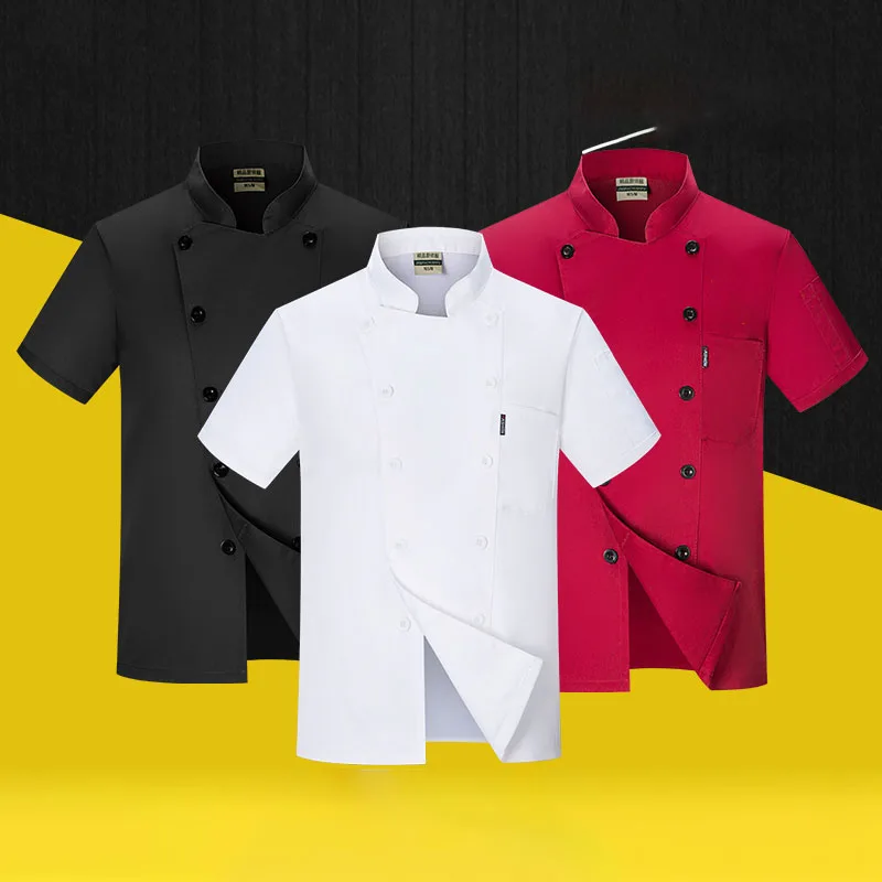 black-Chef-Jacket-Short-Sleeve-chef-uniform-Cook-Coat-Chef-T-shirt ...