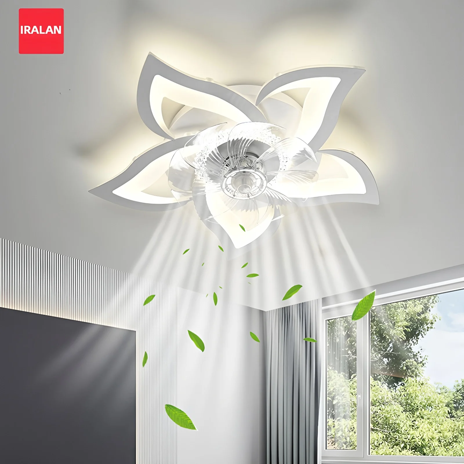 IRALAN Creative Flowers LED Ceiling Fan Lamp for Bedroom Living Room ...