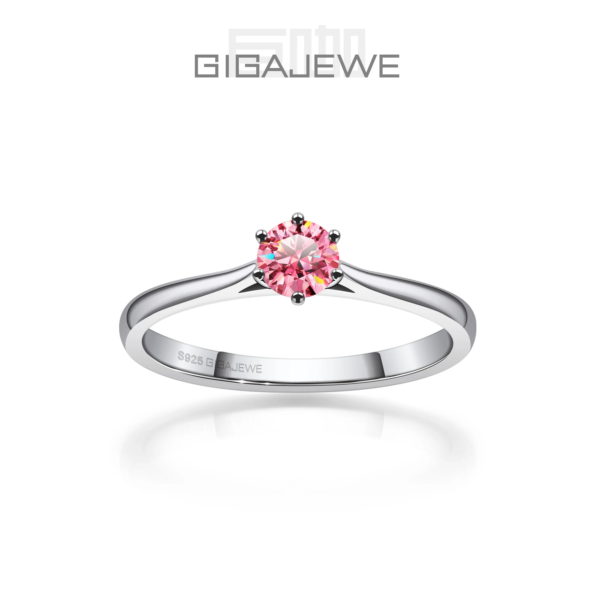GIGAJEWE 0.3ct 4mm Round Cut D VVS1 Moissanite 925 Silver Ring Diamond ...