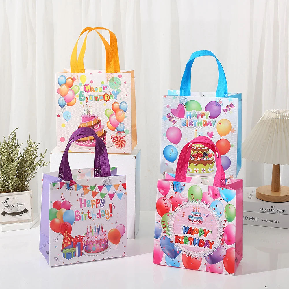 4Pcs Non Woven Fabrics Gift Bag Colorful Ballon Cake Happy Birthday ...
