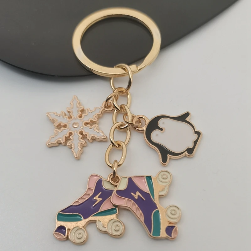 1pc skates snowflake pendant key ring fashion enamel skates snowflake ...