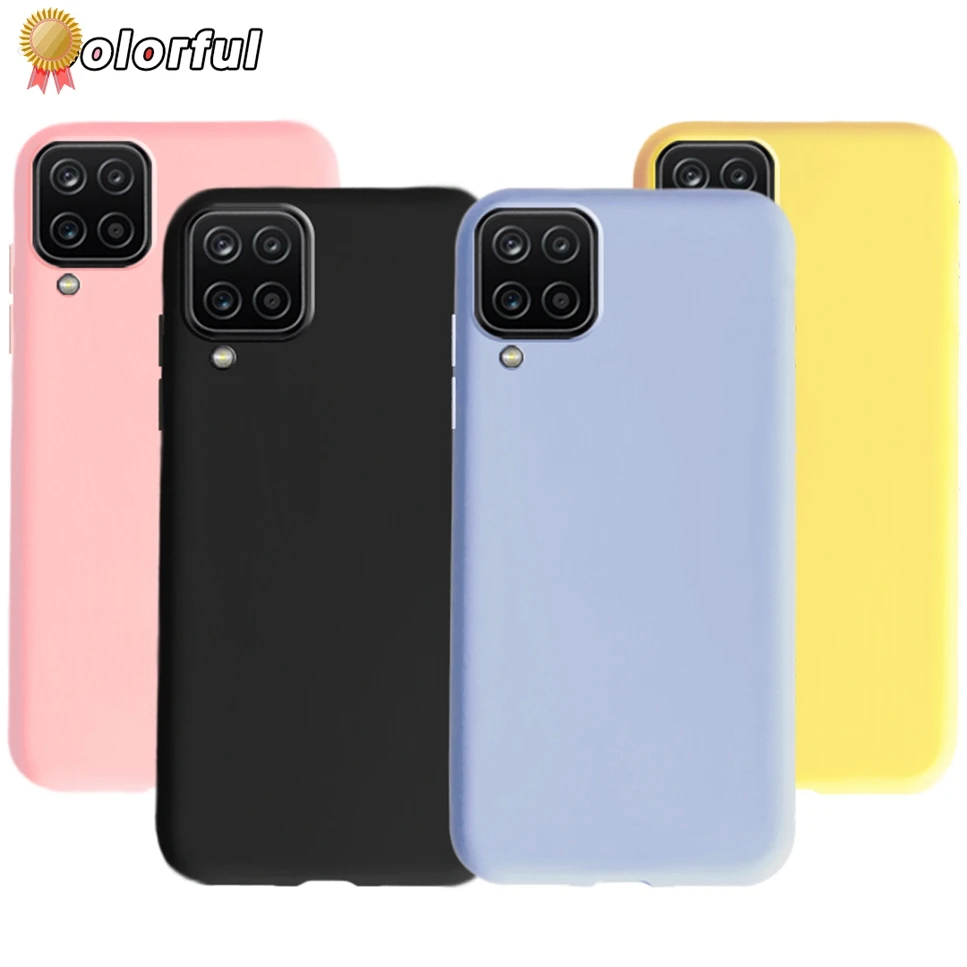 Case For Samsung Galaxy A12 F12 M12 Candy Solid Color Shockproof Soft ...