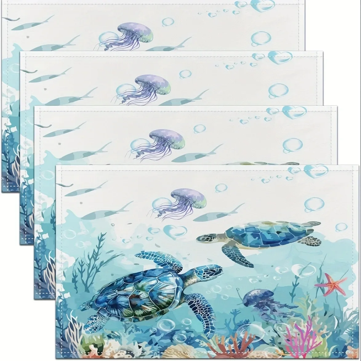 4pcs, Linen 30X40cm Sea Turtle Placemats Set of 4 Reptile Tortoise ...