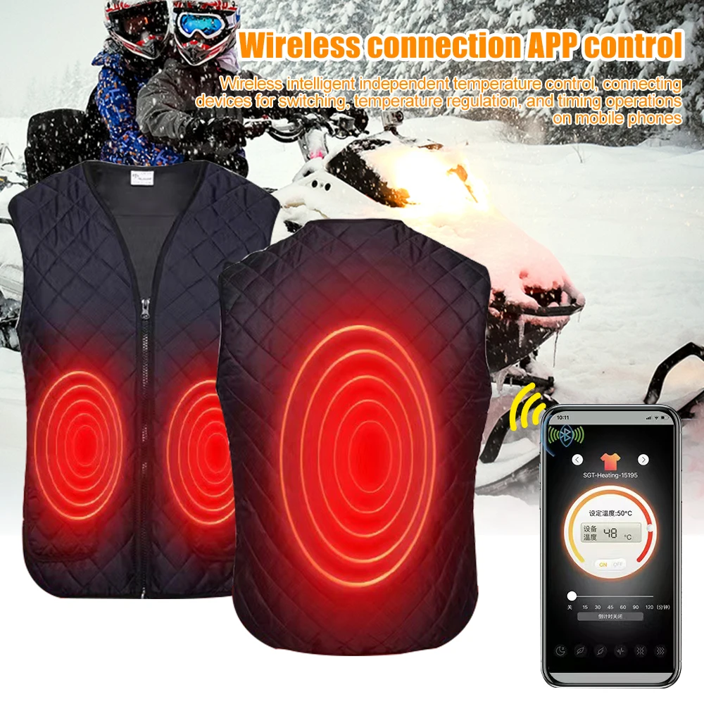 Men Women Winter USB Electric Heated Vest Bluetooth APP Timing 5 Gear ...