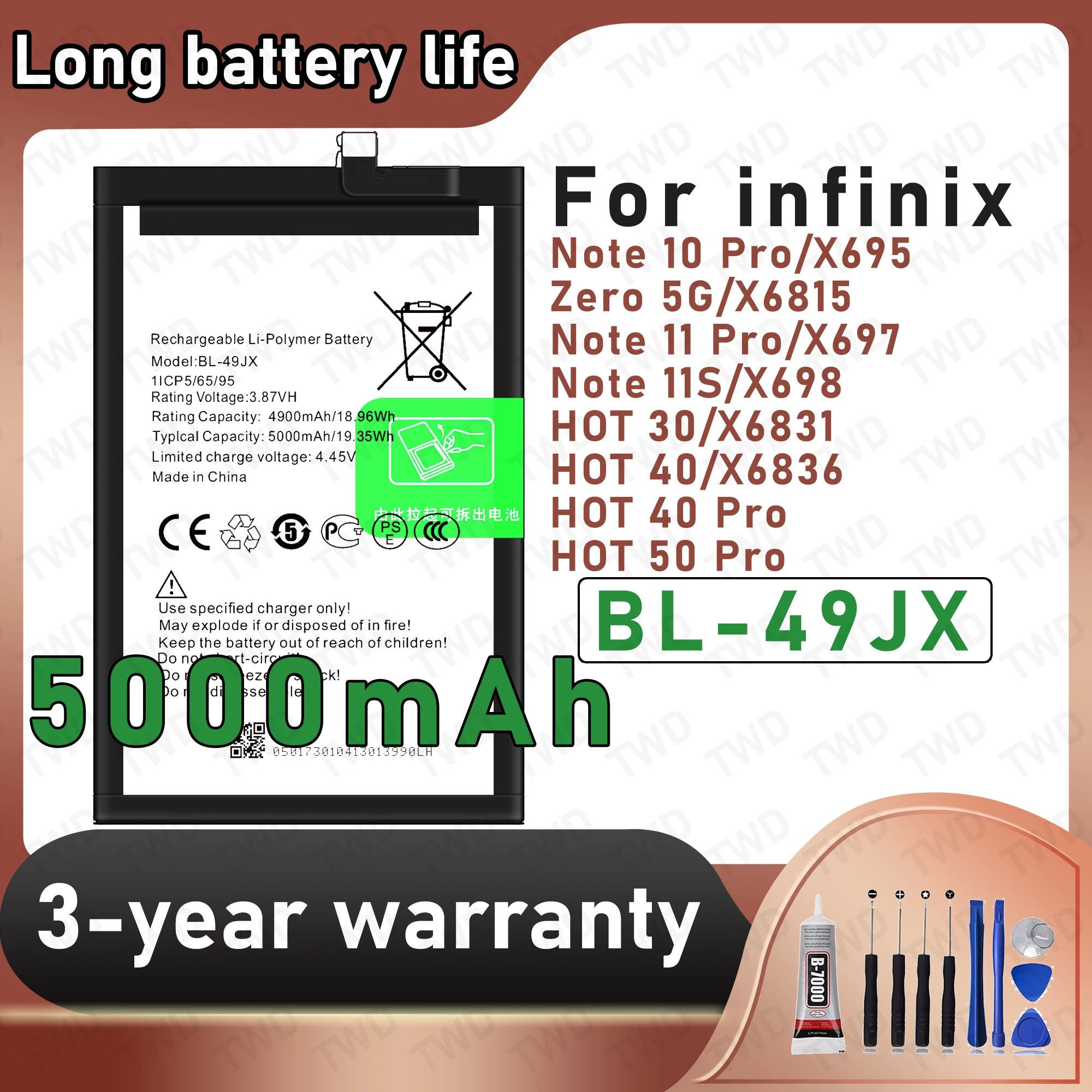 BL-49JX Large capacity Battery For infinix Note 10 Pro/Zero 5G/Note 11S ...