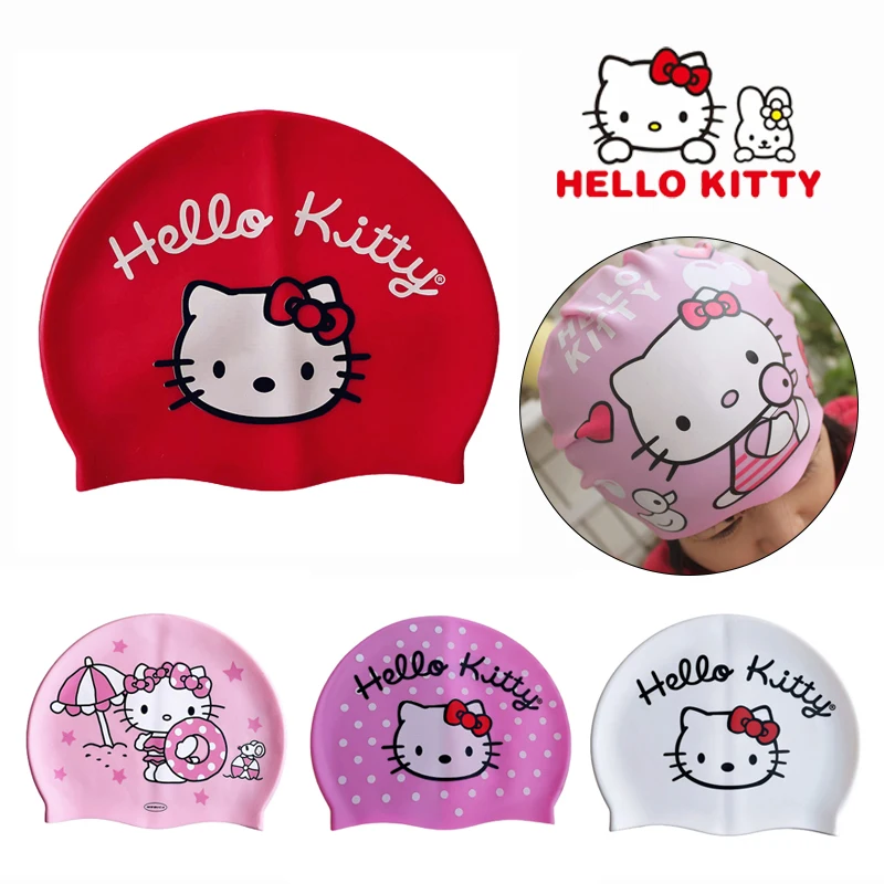 Sanrio Hello Kitty Swimming Cap For Children Elastic Ear Protection ...