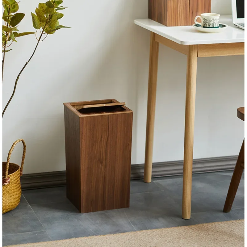 Japanese-Style-Household-Trash-Can-Square-Solid-Wood-Garbage-Bin-Flip ...