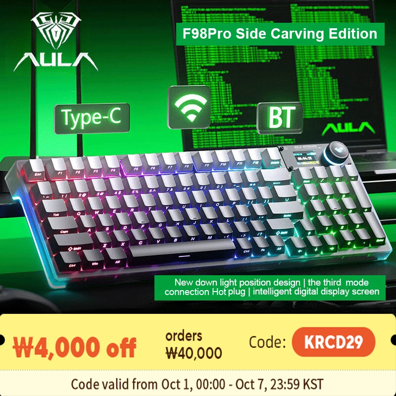 AULA-F98Pro-Side-Carved-Mechanical-Keyboard-98-Keys-Transparent-Key-Cap ...