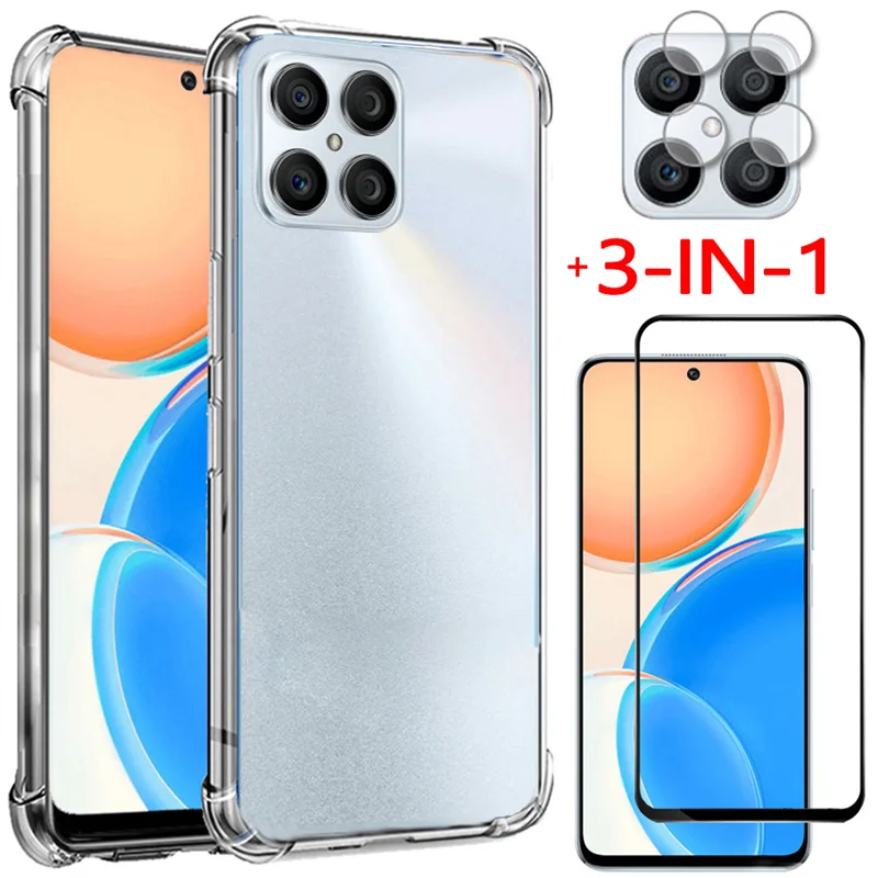 honor-x8-case-tempered-glass-case-for-honor-x8-shockproof-silicone ...