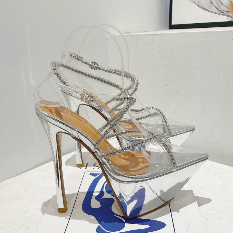 Rhinestone Strap Sandals Women Platform Model T stage Shows Sexy High ...